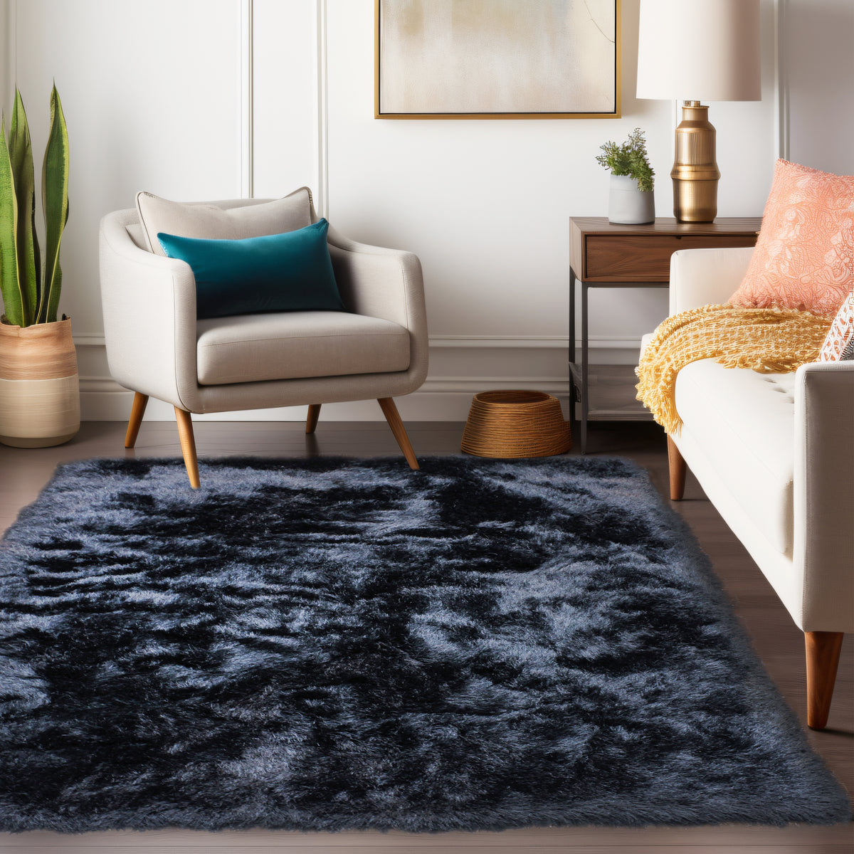 Glorious Black Solid Shag Area Rug – LA Rug Linens