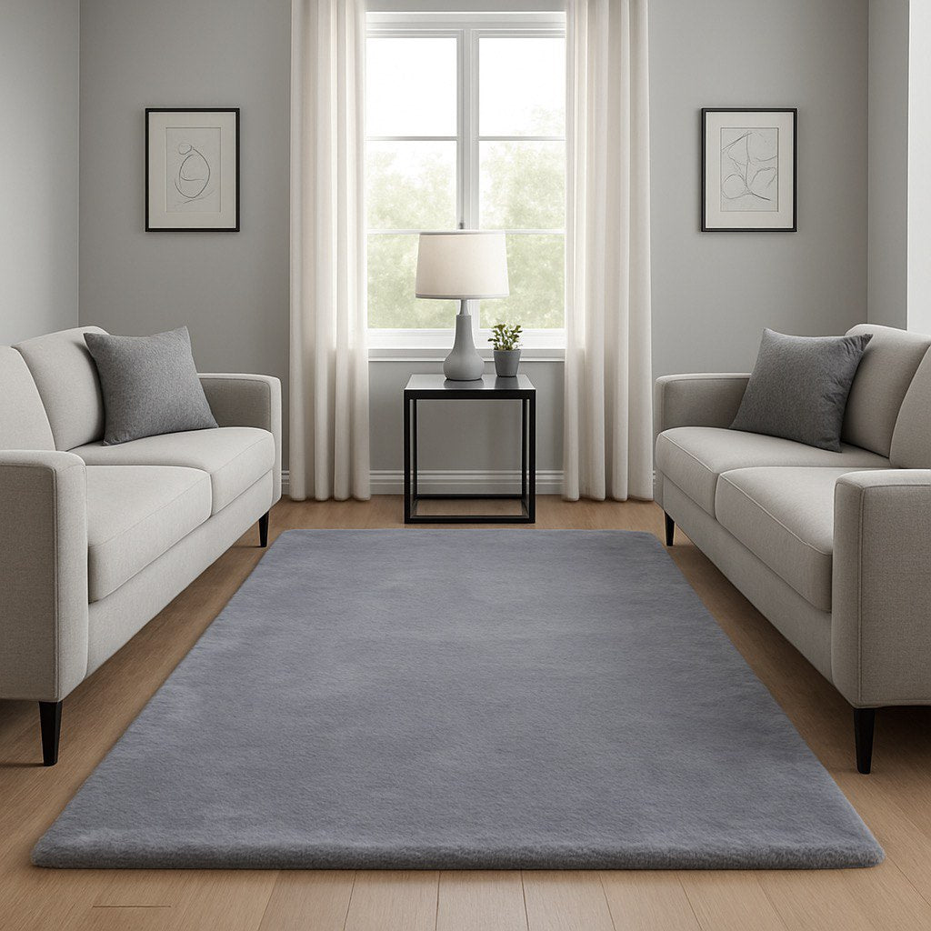 Rabbit Faux Fur Cloud Gray Plush Area Rug | Laruglinens – LA Rug Linens