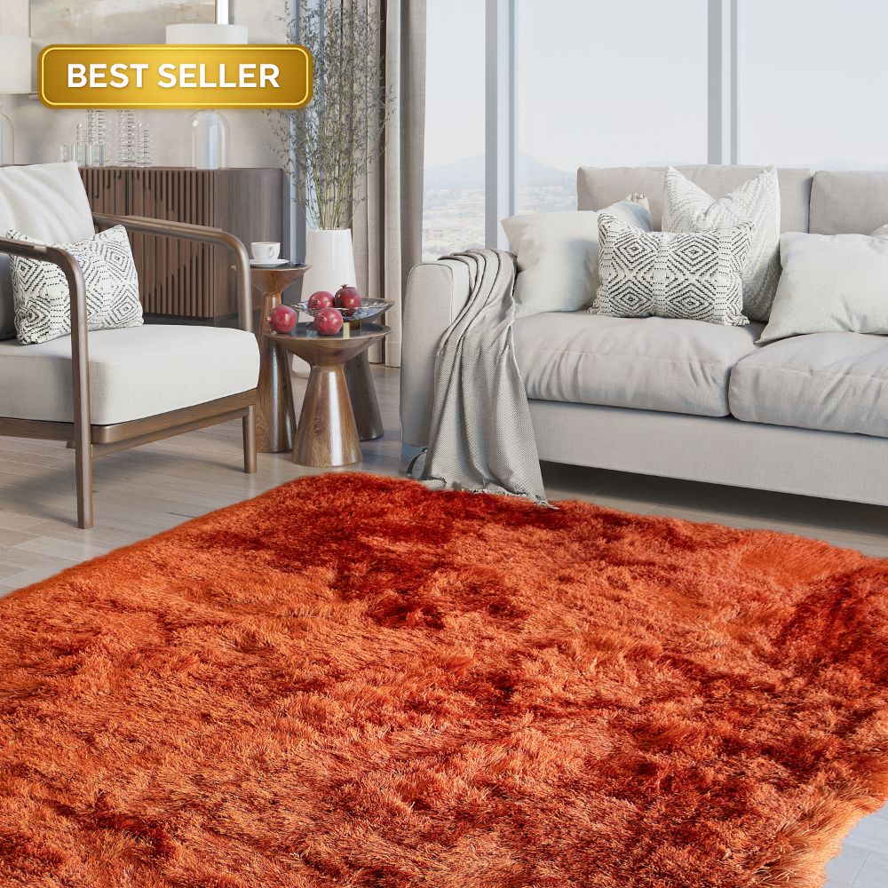 Glorious Terracotta Orange Rust Solid Shag Area Rug – LA Rug Linens