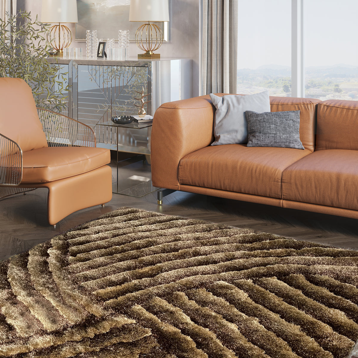 Sunrise Light Brown And Dark Brown Shag Area Rug – LA Rug Linens