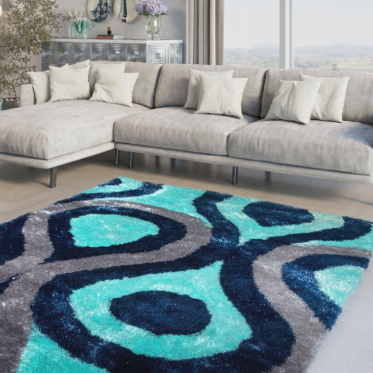 Optima Bel Air Abstract Aqua Blue Shag Area Rug – LA Rug Linens