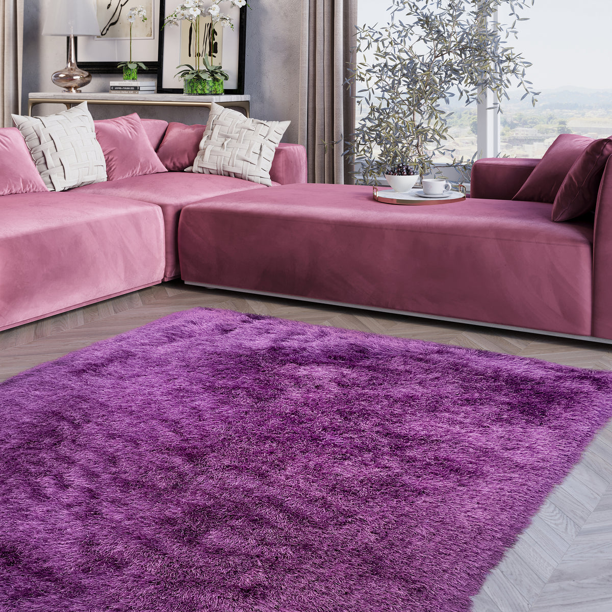 Glorious Purple Solid Shag Area Rug – LA Rug Linens